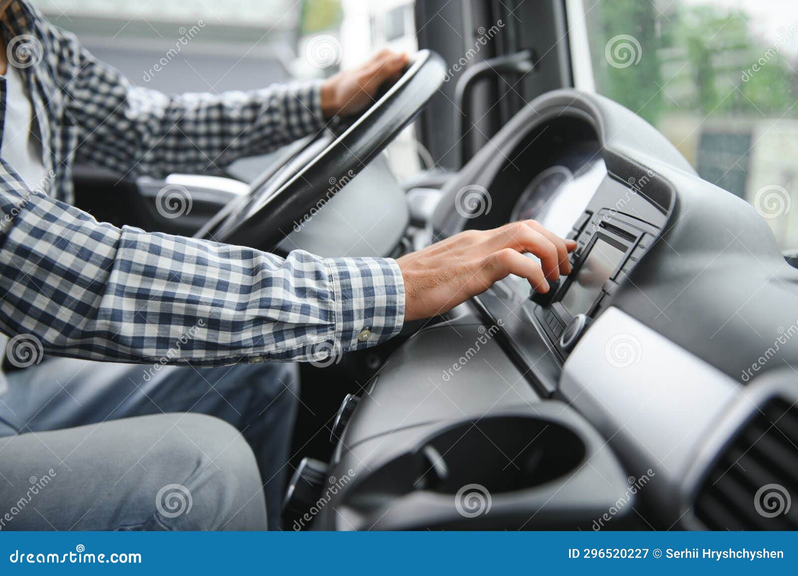 Driver Behind the Wheel in Truck Cabin. Stock Image - Image of trip ...
