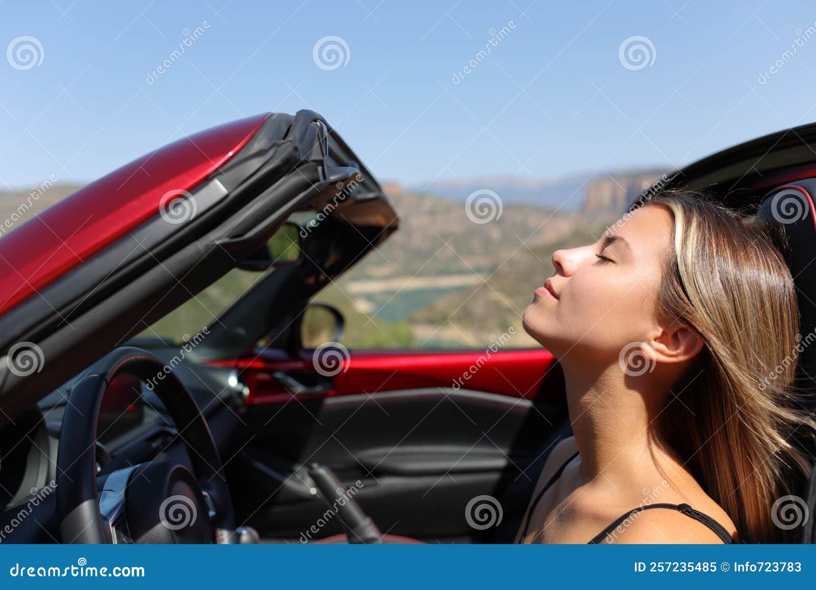 Driver Breathing Fresh Air in a Convertible Car Stock Image - Image of ...