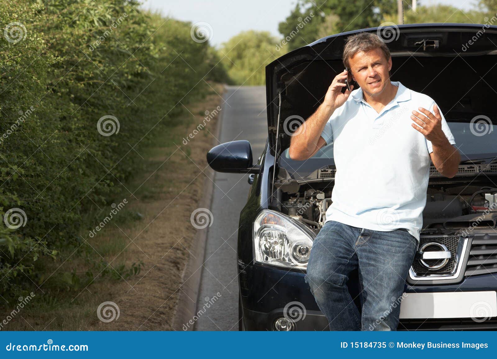 Driver Broken Down on Country Road Stock Image - Image of frustrated ...