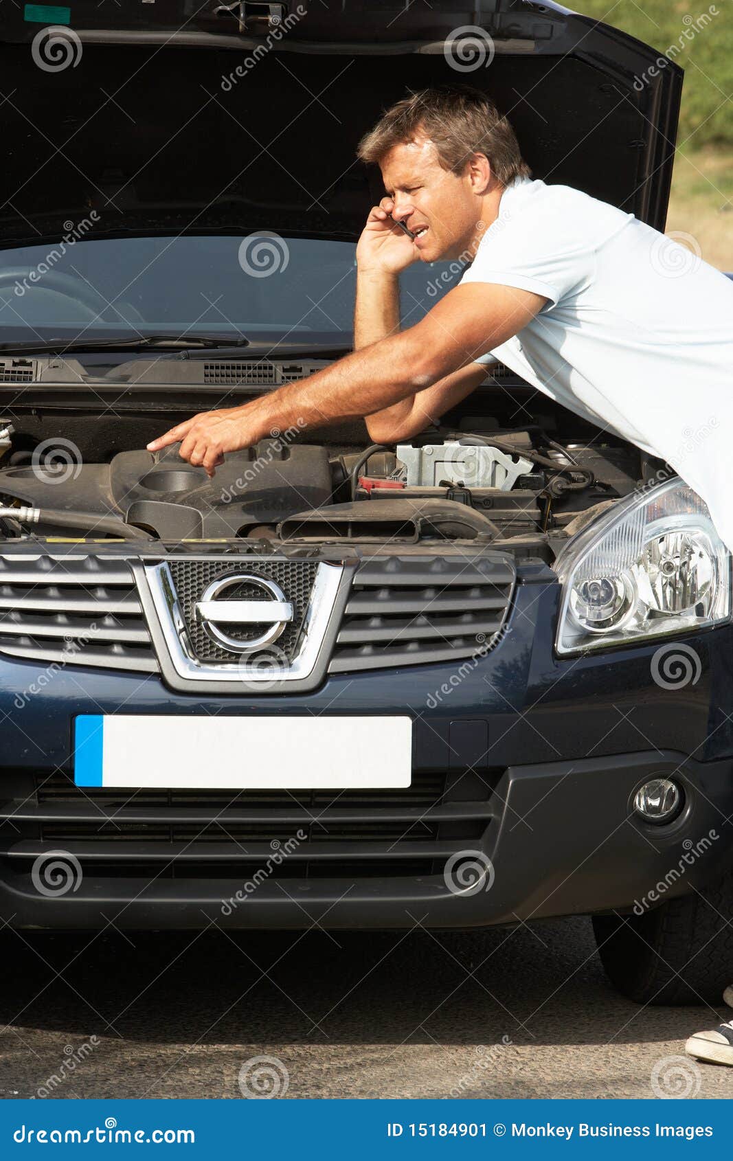 Driver Broken Down on Country Road Stock Image - Image of frustrated ...