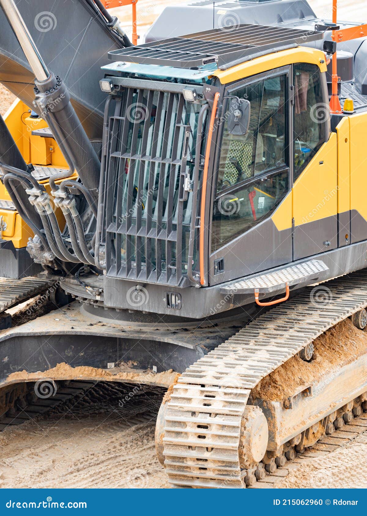Driver Cabin and Continuous Tracks on a Heavy Excavator Digger Machine ...