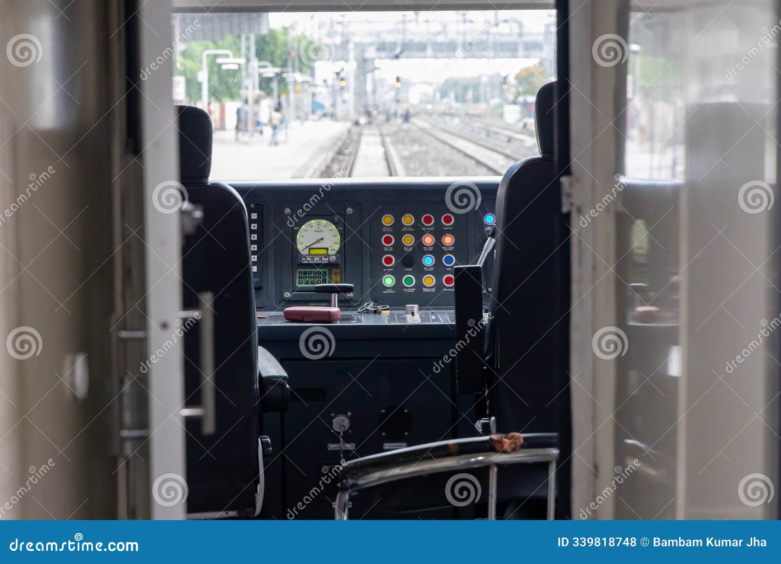 Driver Cabin Control Panel Of High-Speed Train From Flat Angle During ...