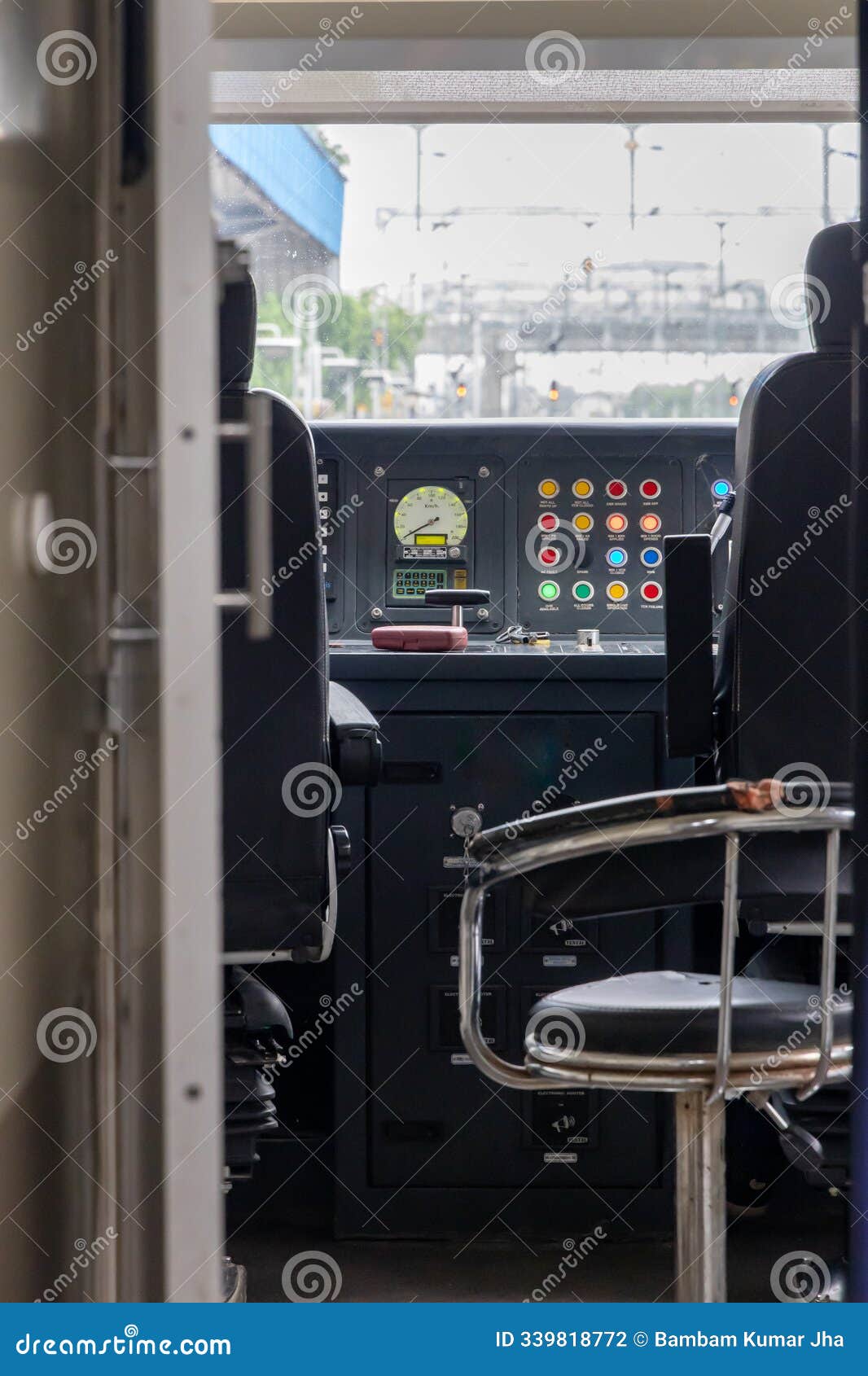 Driver Cabin Control Panel of High-Speed Train from Flat Angle during ...
