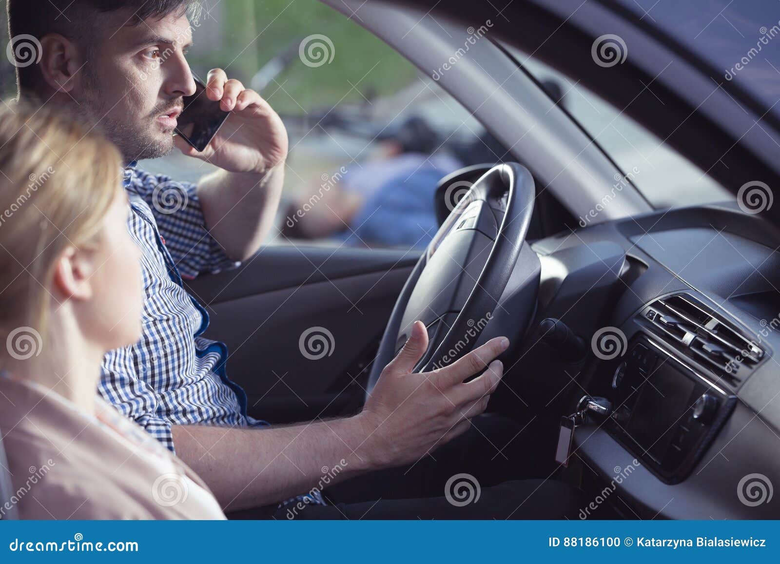 Driver Calling for a Help after Accident Stock Photo - Image of biker ...
