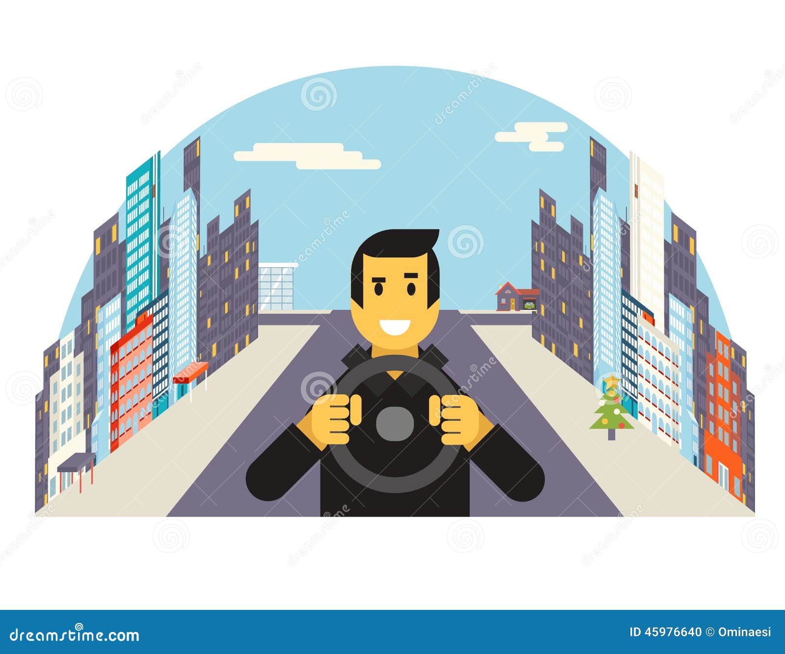 Driver with Car Wheel Ride Driving City Flat Stock Vector ...