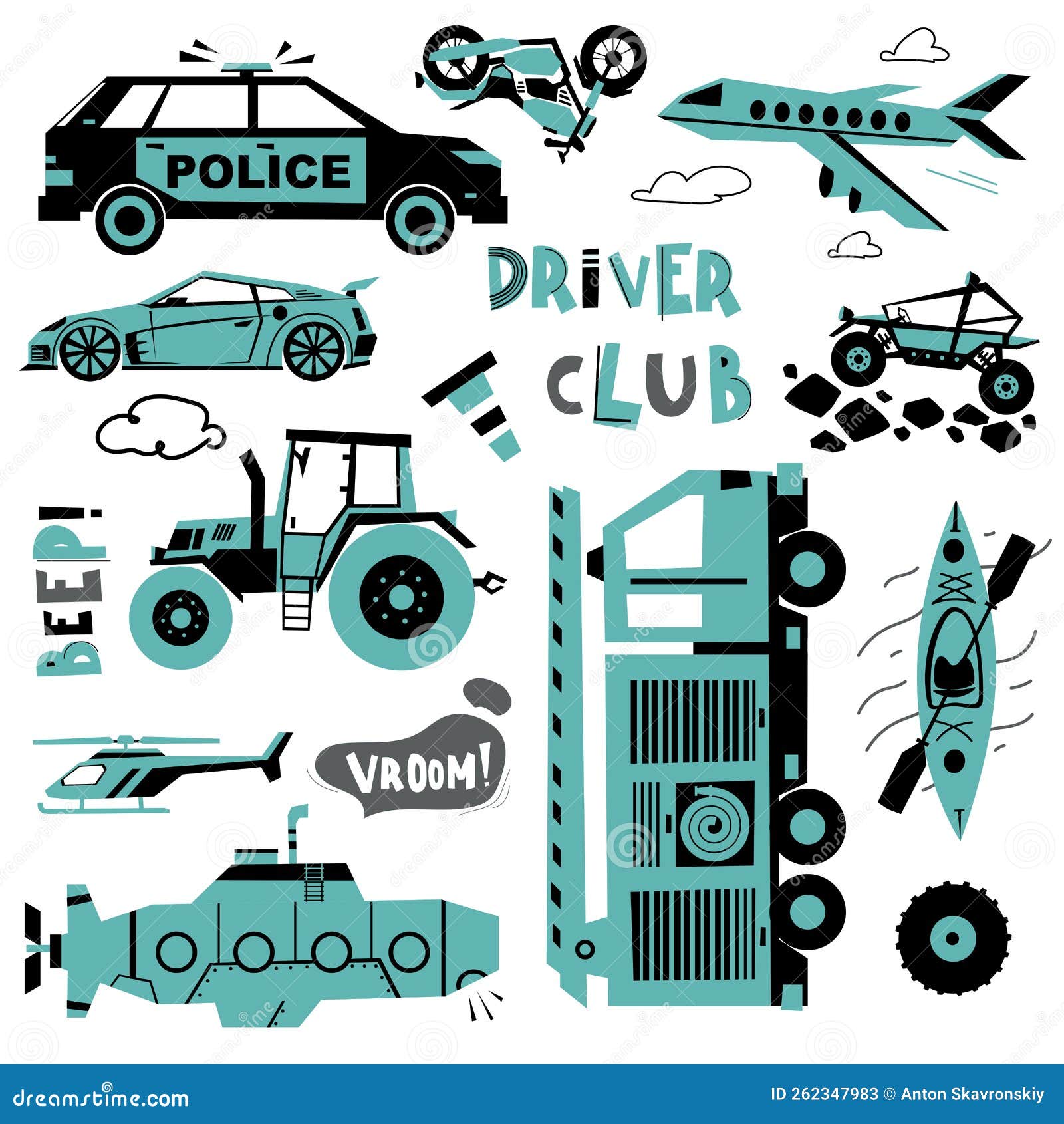 Driver Club Poster with Different Type of Transport Stock Vector ...