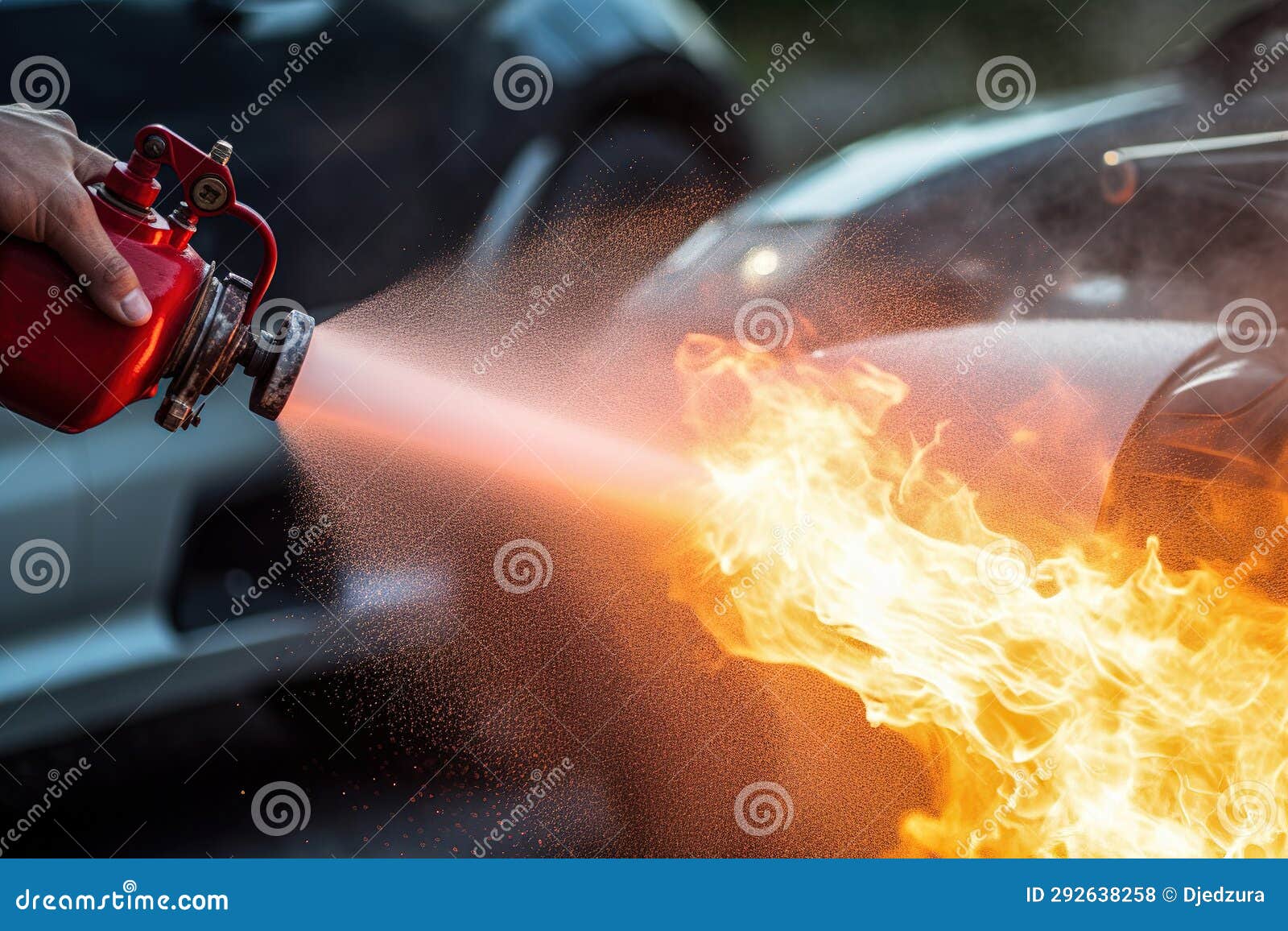 Driver Extinguishes the Engine Fire in His Car Stock Photo - Image of ...
