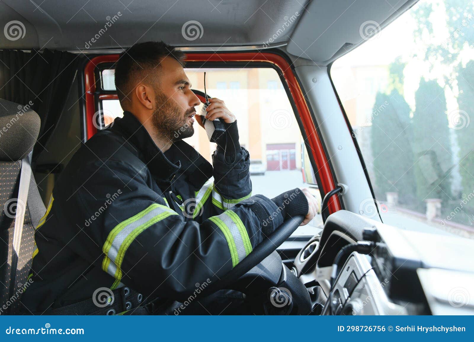 Driver of a Fire Truck in Action Stock Photo - Image of person, safety ...