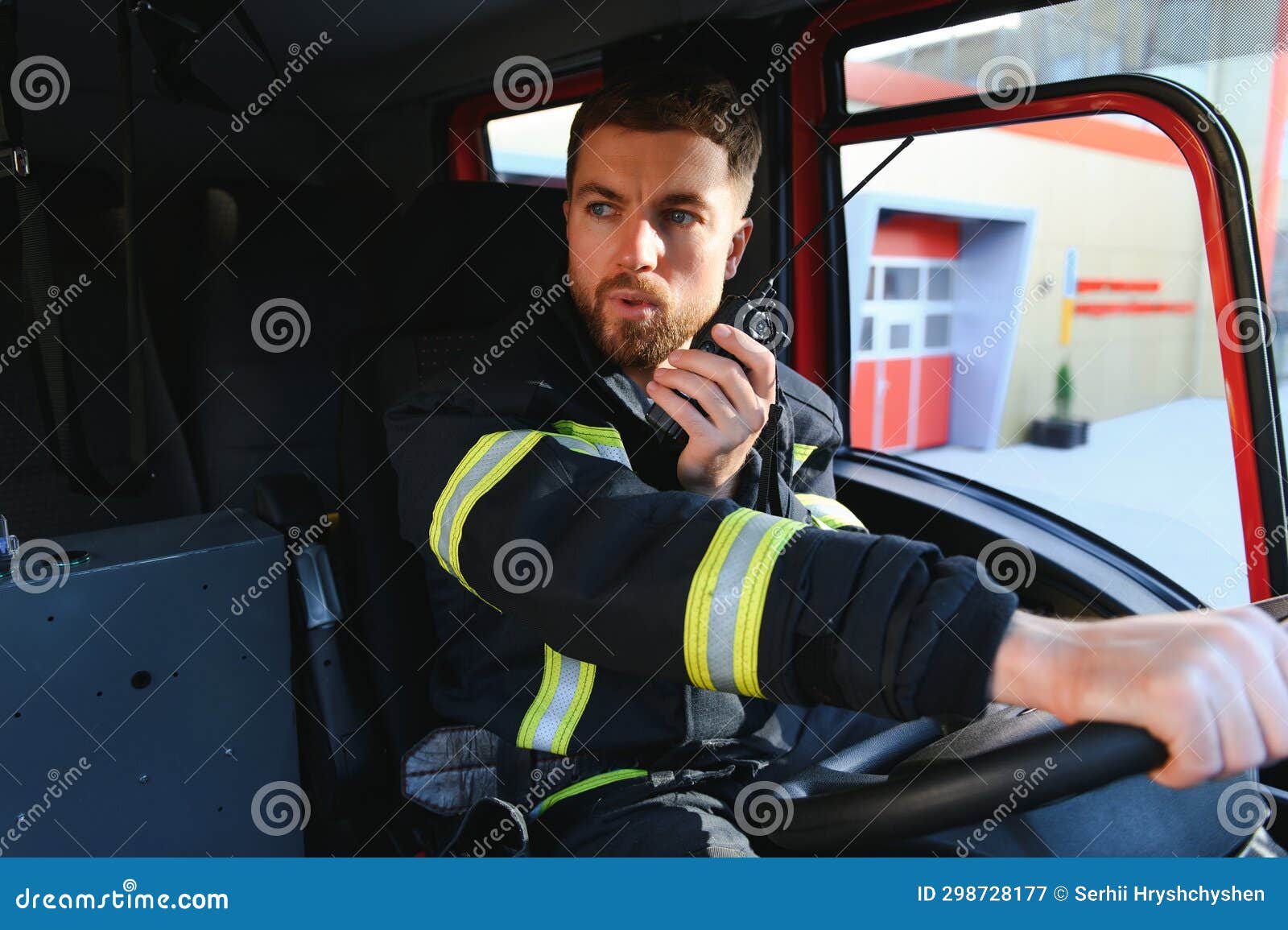 Driver of a Fire Truck in Action Stock Image - Image of accident ...