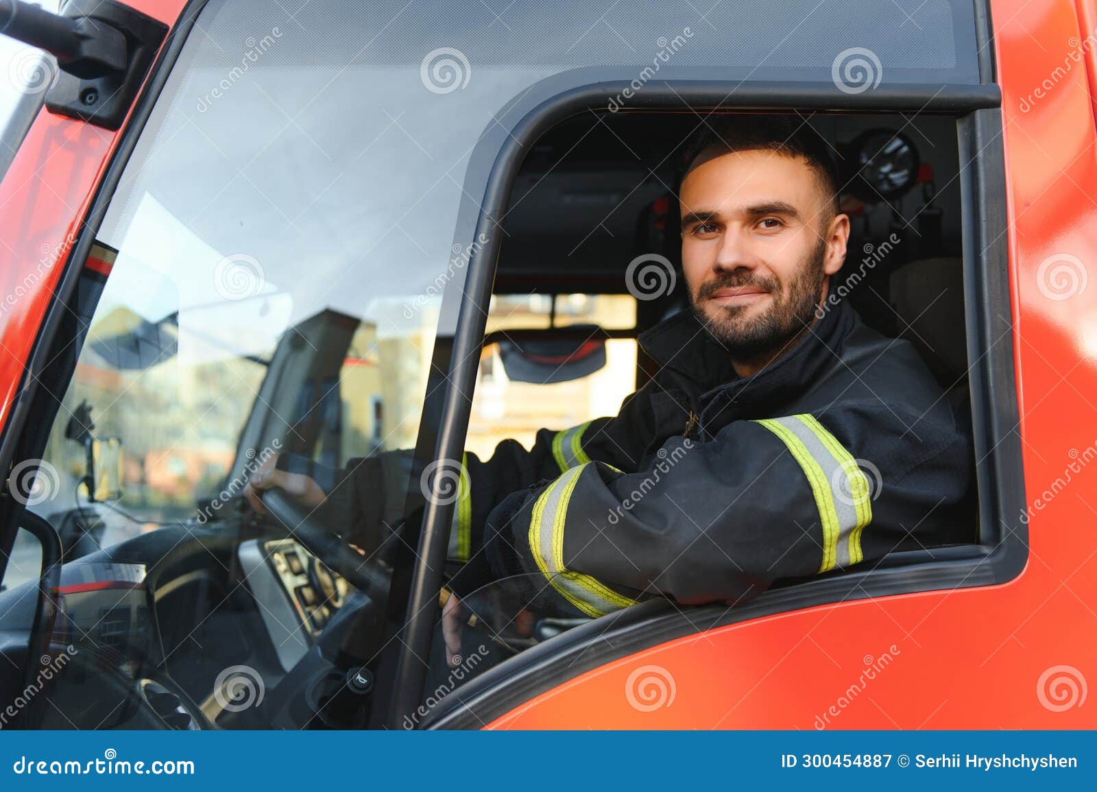 Driver of a Fire Truck in Action Stock Image - Image of brigade ...