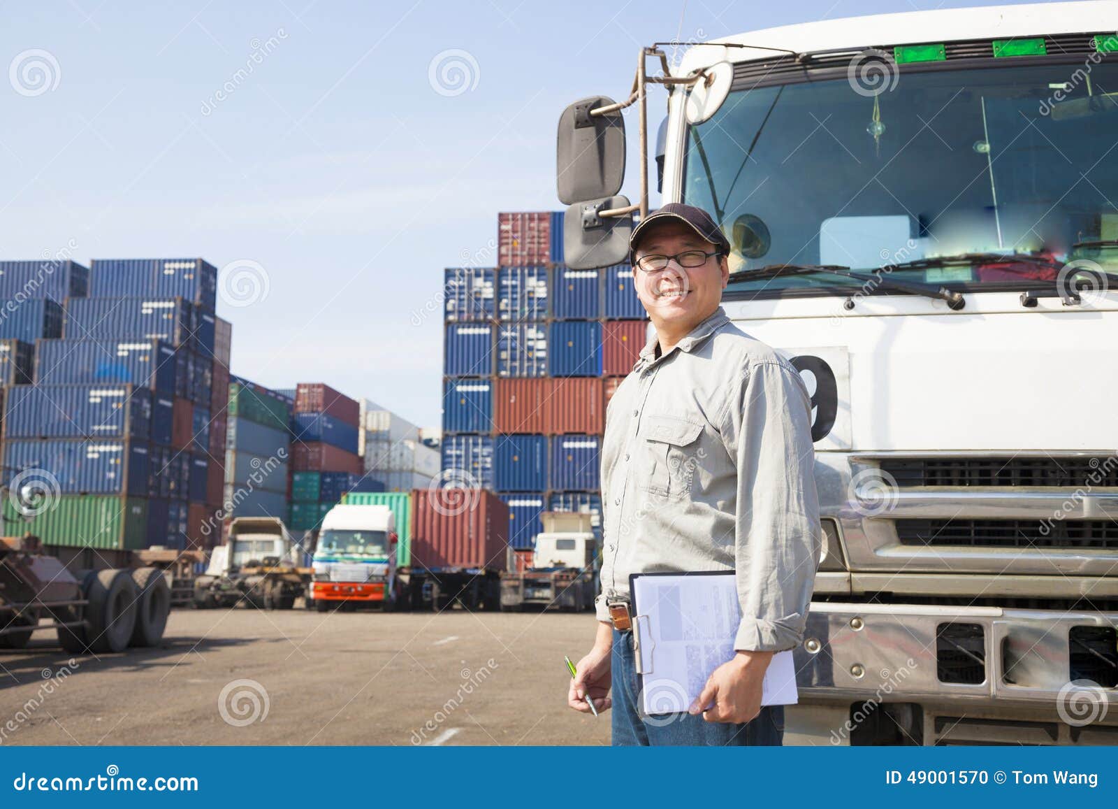 Driver in Front of Container Truck Stock Photo - Image of truck ...