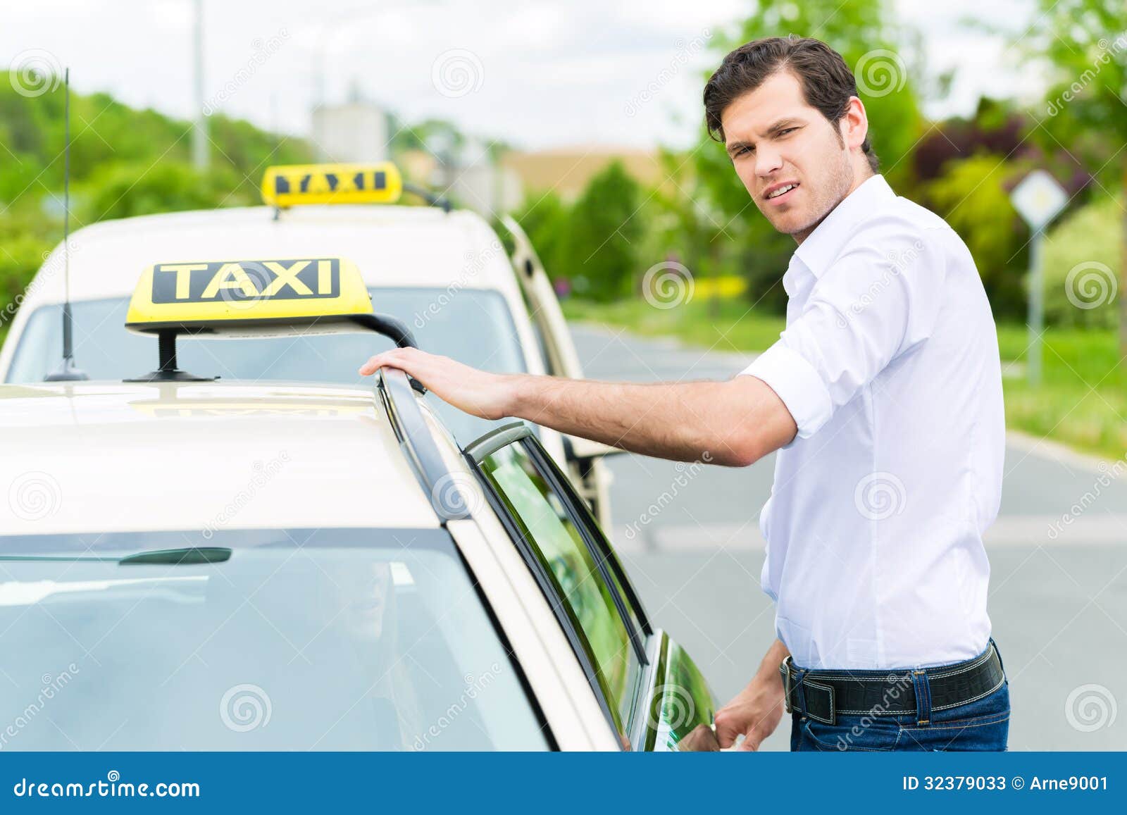 Driver in Front of Taxi Waiting for Clients Stock Image - Image of ride ...