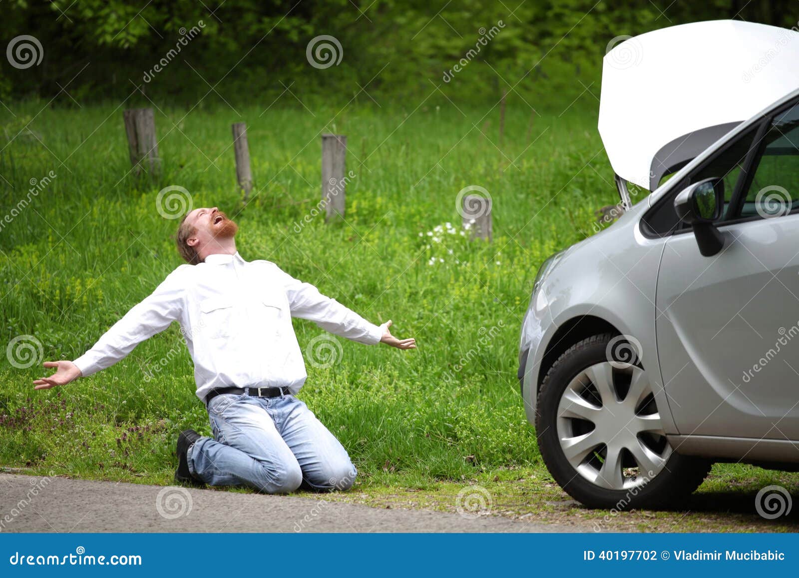 Driver Furious a Broken Car Stock Photo - Image of help, aggression ...