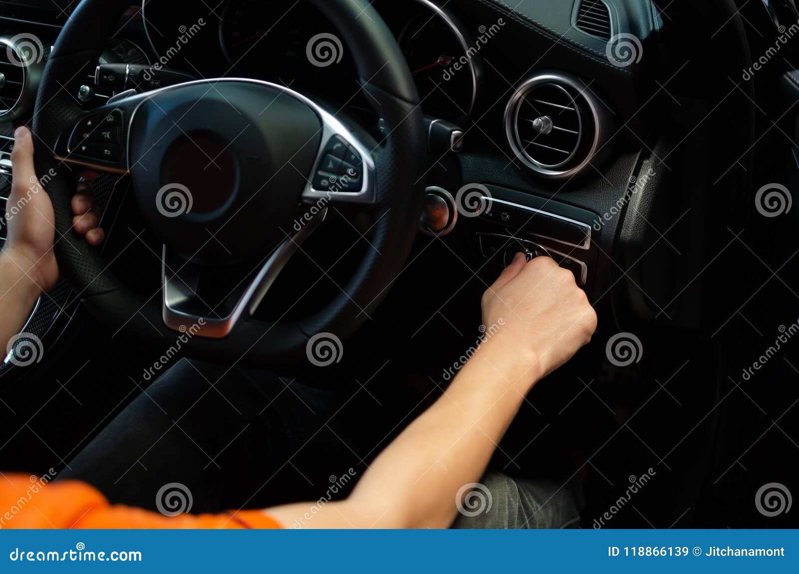 Driver Man Hand Holding Automatic Transmission In Car. Male Hand ...
