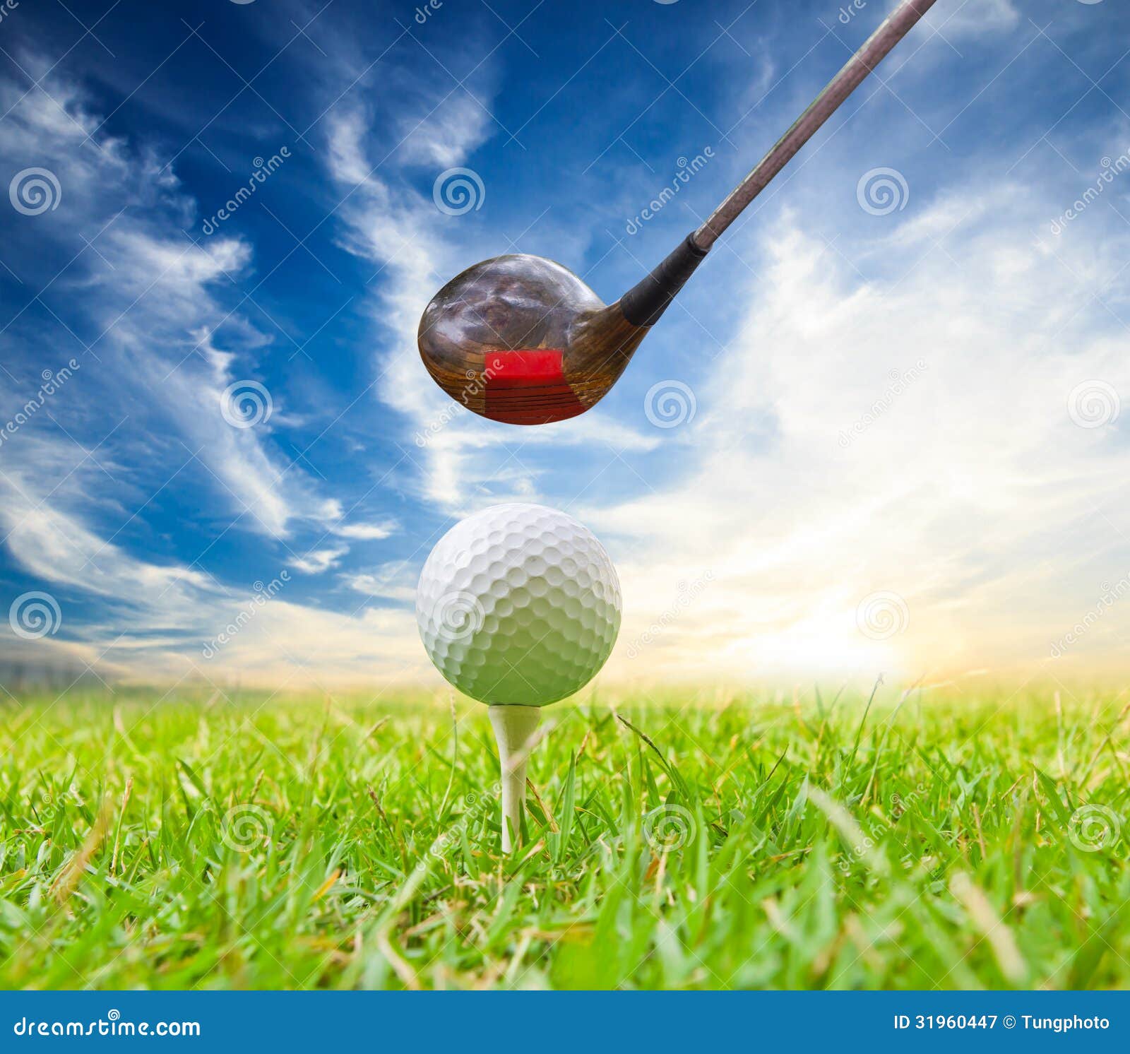 Driver Hit Golf Ball on Tee Stock Image - Image of game, background ...