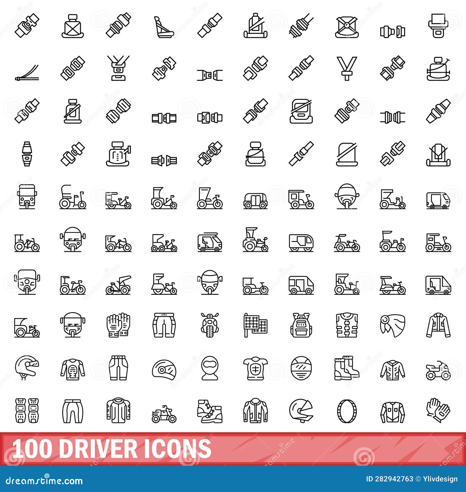100 Driver Icons Set, Outline Style Stock Vector - Illustration of ...
