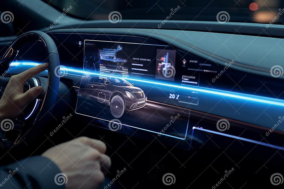 Driver Interfaces, Blurry Details, in the Car of the Future. Hi Tech ...