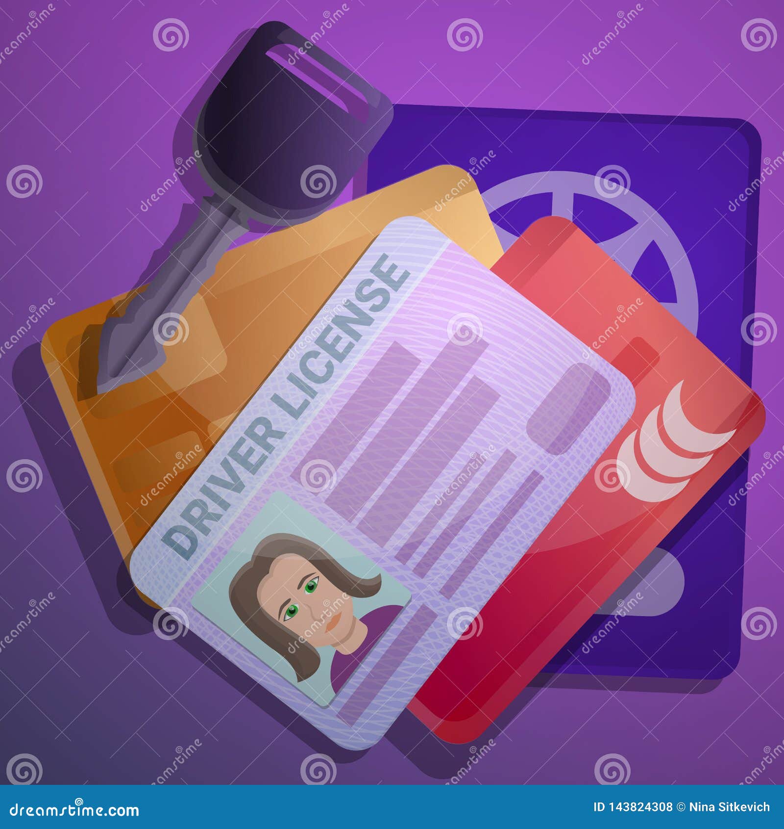 Driver License Document Concept Background, Cartoon Style Stock Vector ...