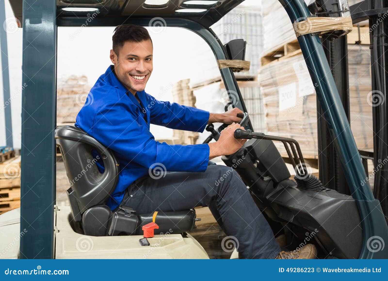 Driver Operating Forklift Machine in Warehouse Stock Image - Image of ...