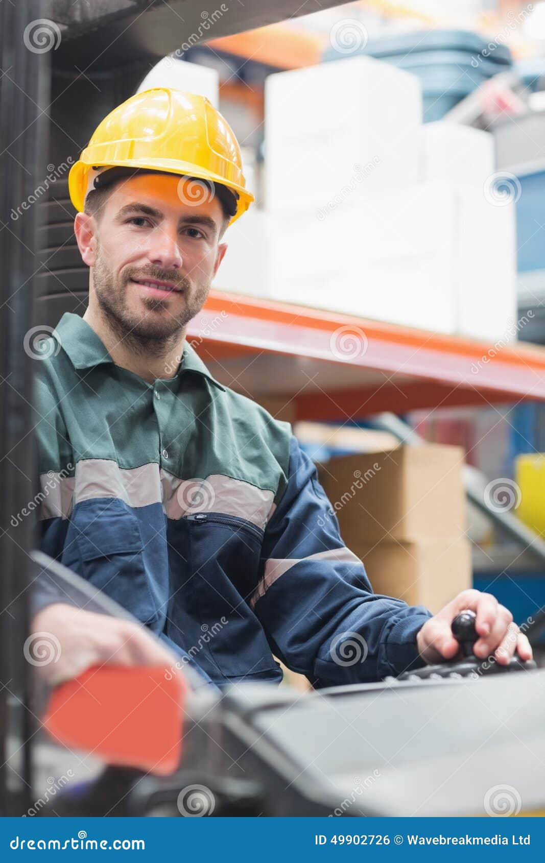 Driver Operating Forklift Machine in Warehouse Stock Photo - Image of ...