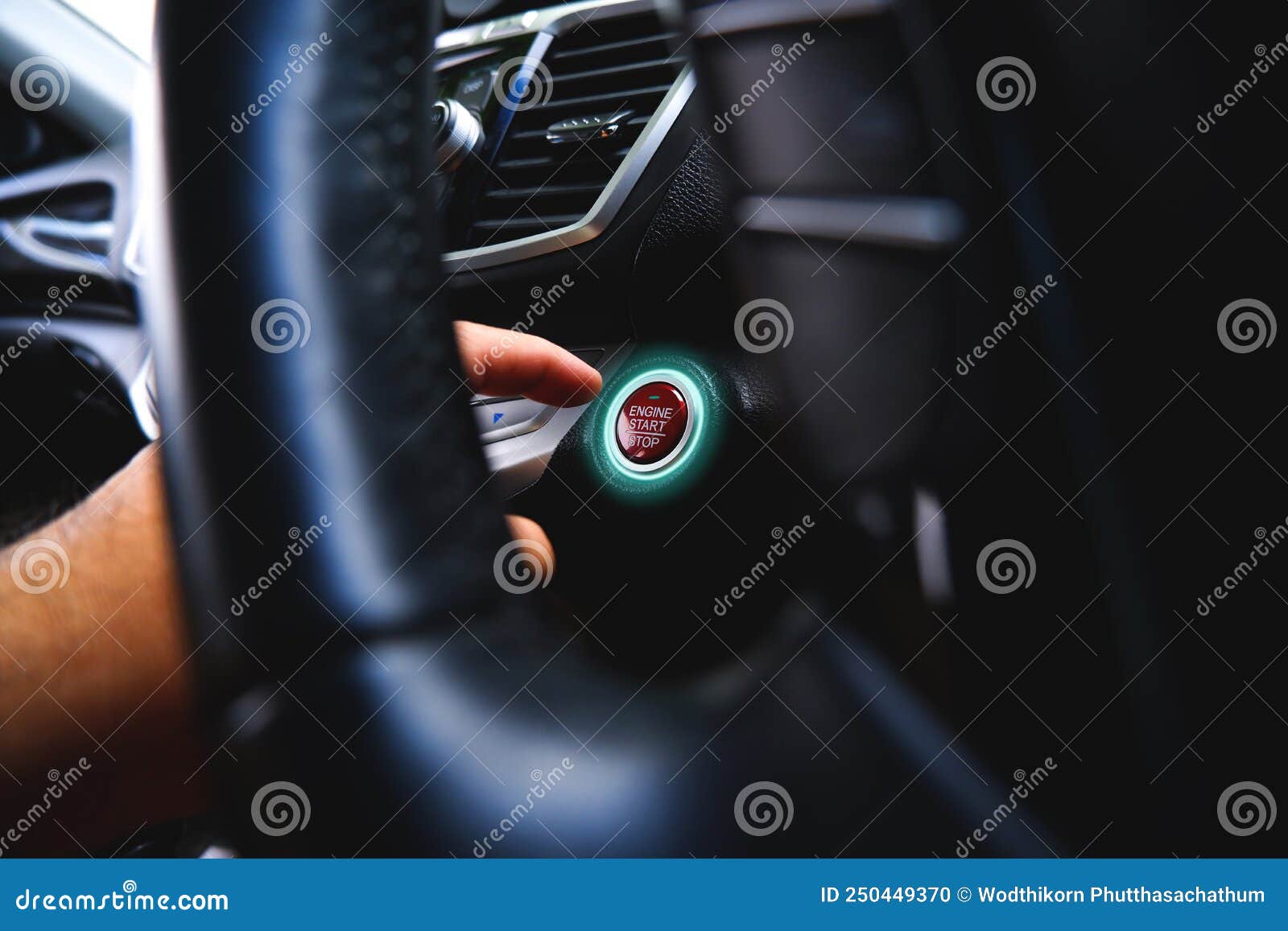 The Driver Palm As it Presses the Electric Car Engine Start Stop Button ...