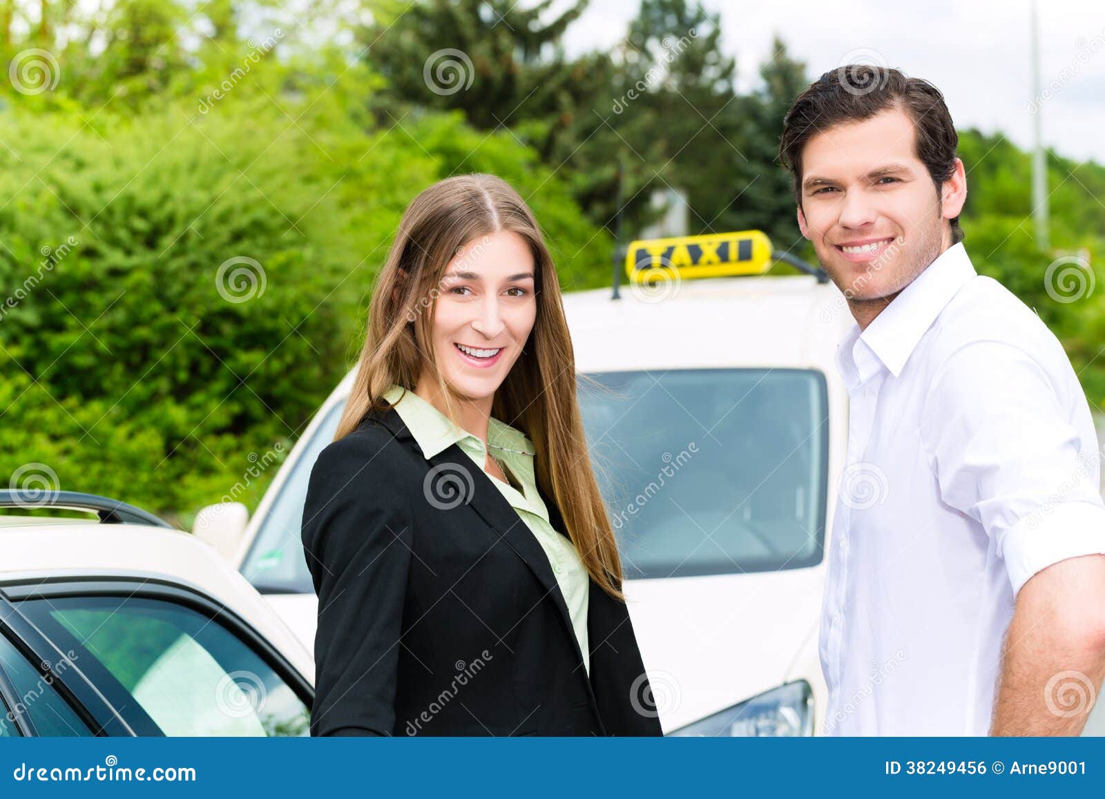 Driver in Passenger in Front of Taxi Stock Photo - Image of occupation ...