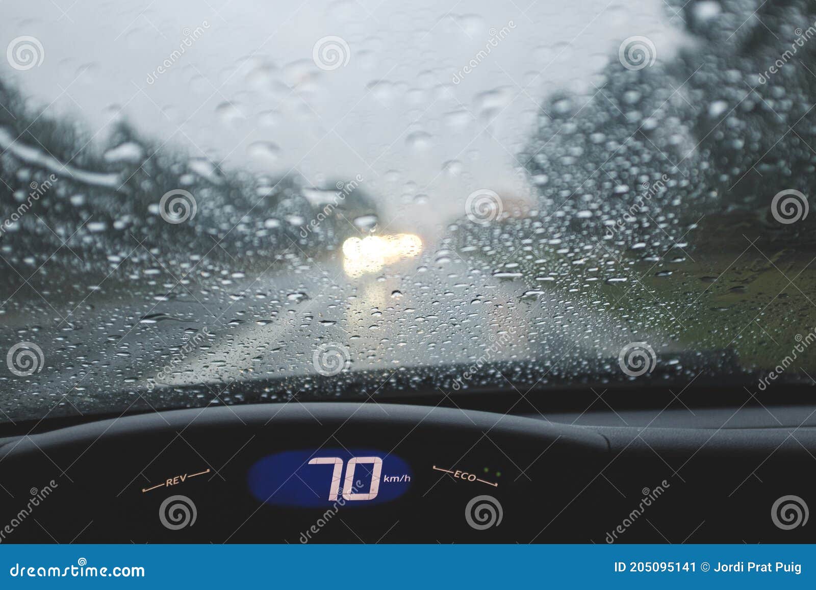 Driver Point of View Inside a Car while Driving on a Rainy Day Stock ...
