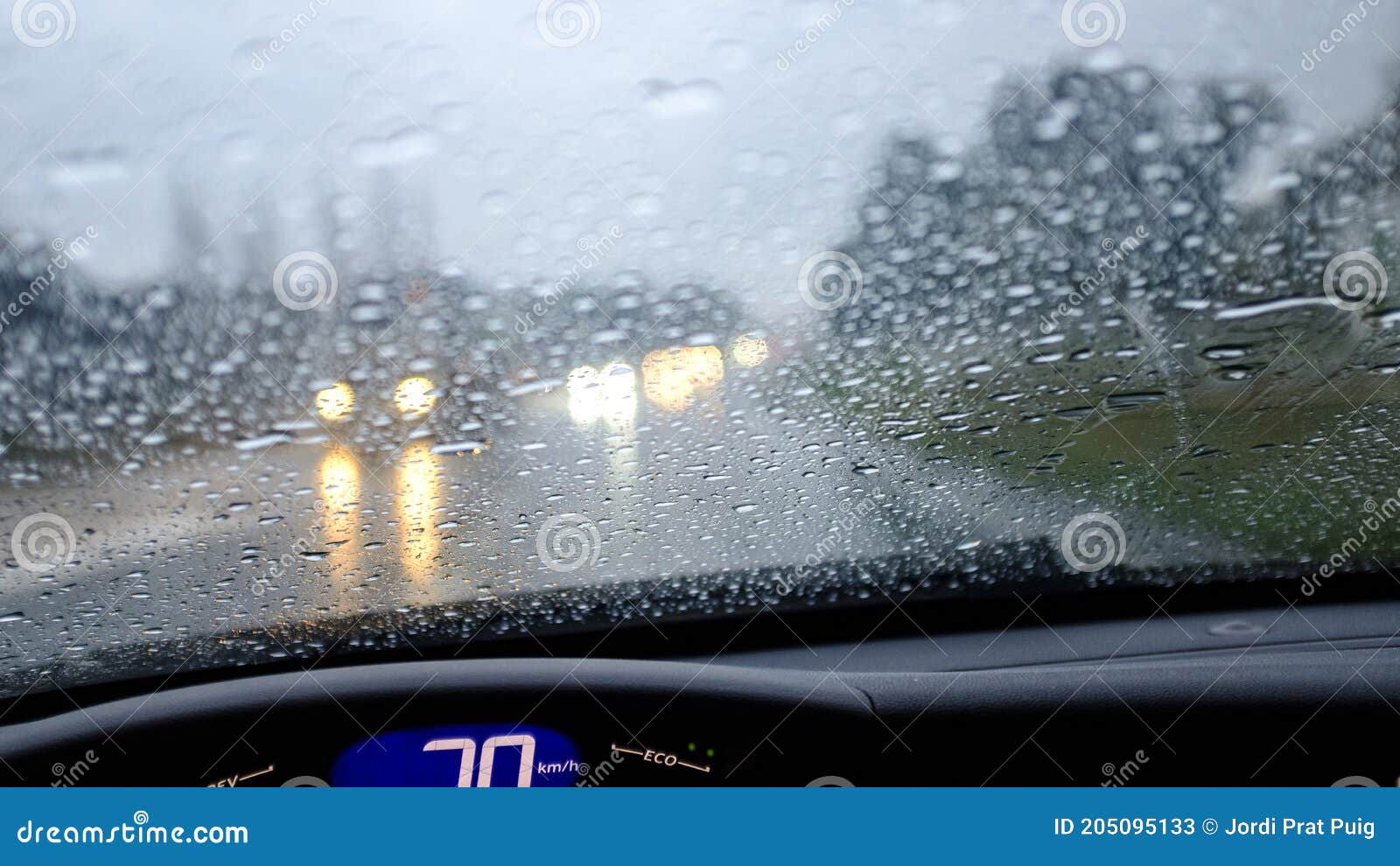 Driver Point Of View Inside A Car While Driving On A Rainy Day Royalty ...