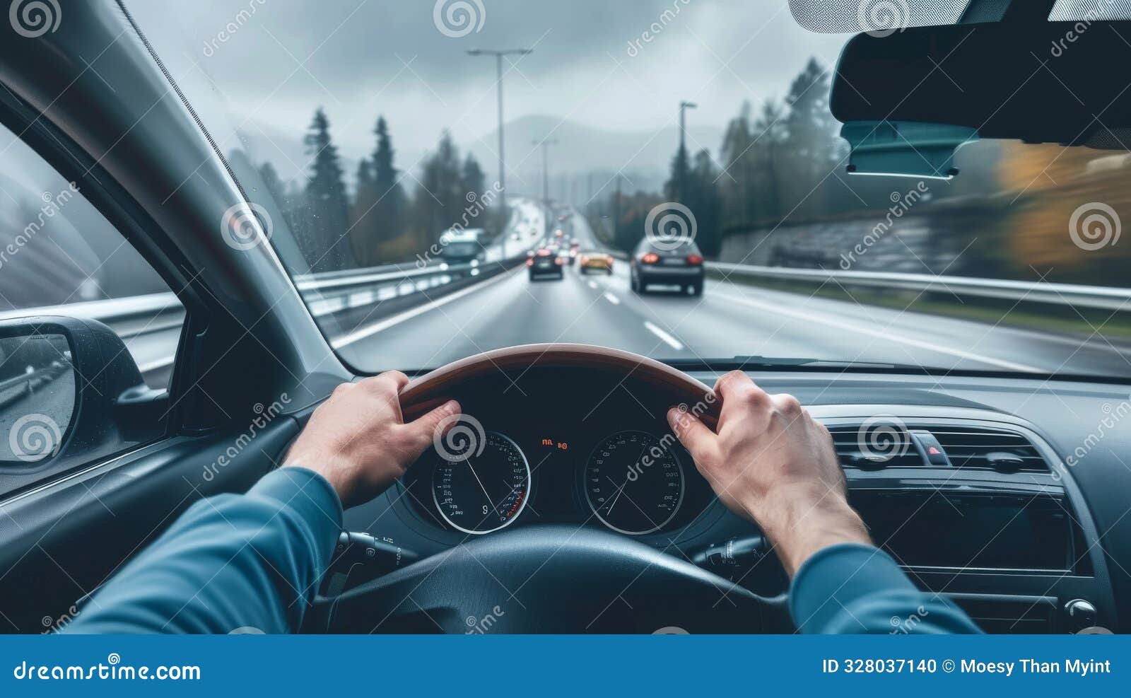 The Driver Point-of-view Perspective from a Driving Car on a Highway ...