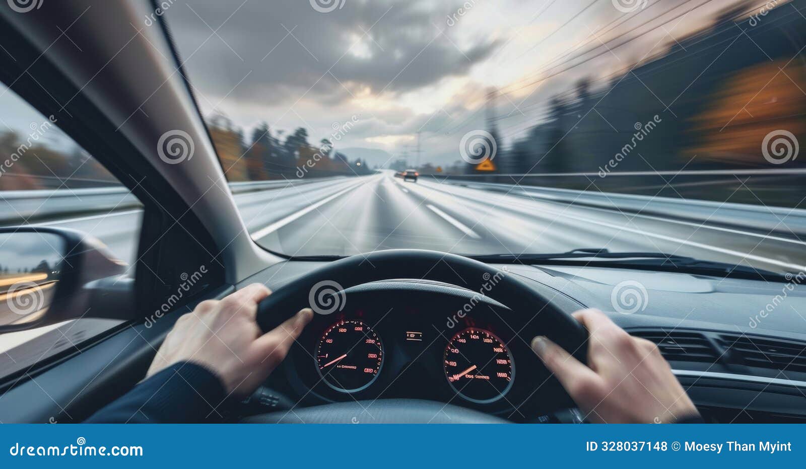 The Driver Point-of-view Perspective from a Driving Car on a Highway ...