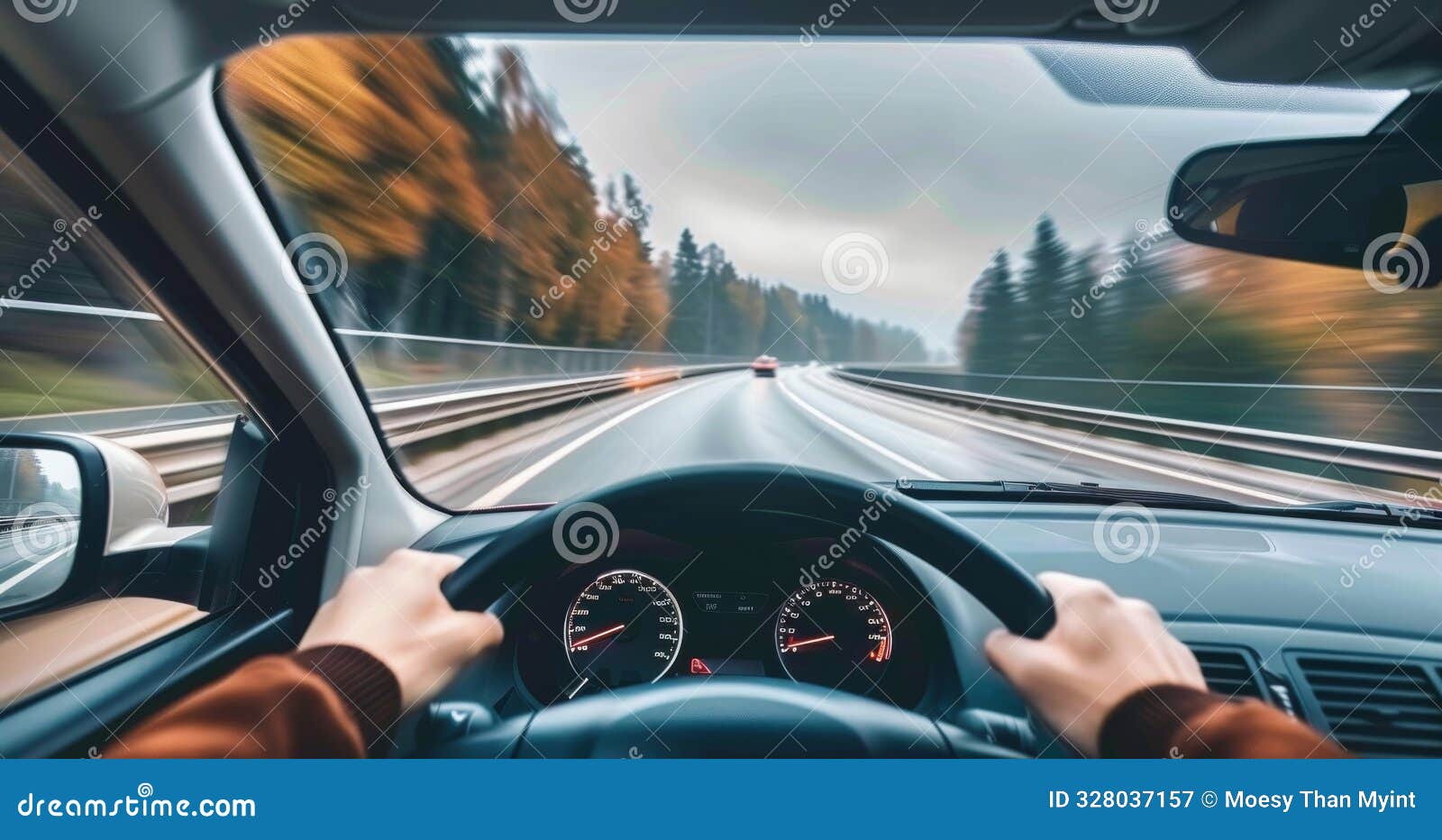 The Driver Point-of-view Perspective from a Driving Car on a Highway ...
