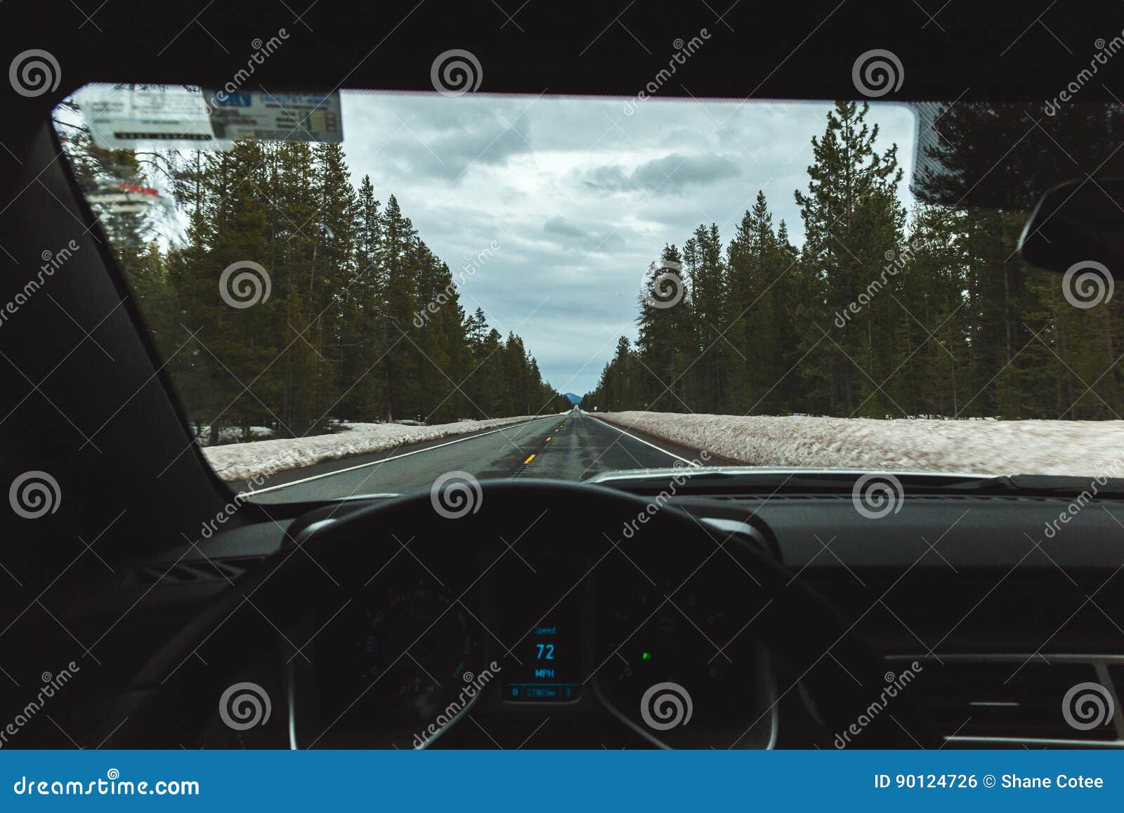 Driver Point of View in Wintry Forest Highway Stock Photo - Image of ...
