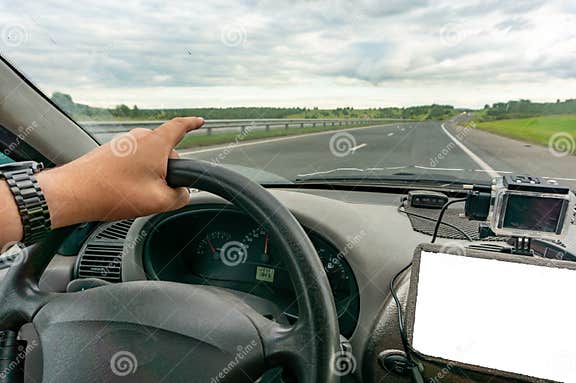 The Driver Points His Finger at the Wheel of the Car Stock Image ...