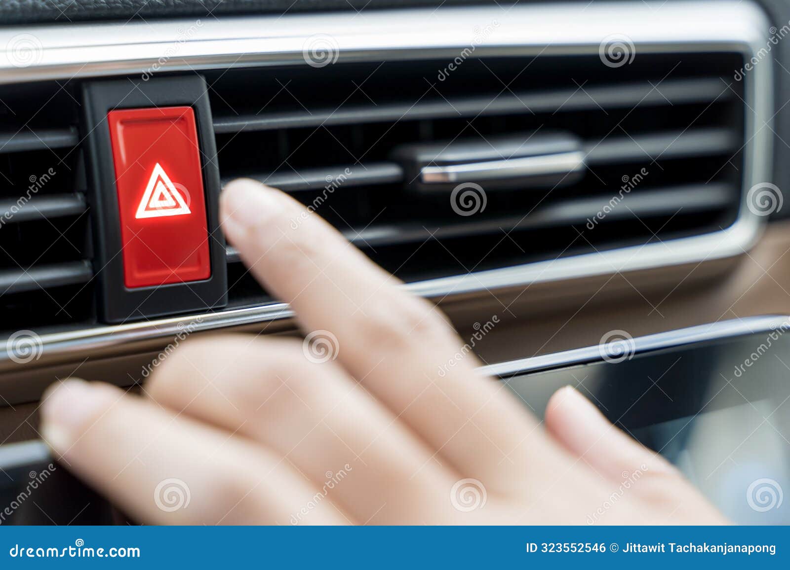 The Driver is Pressing the Emergency Stop Button on the Car Dashboard ...