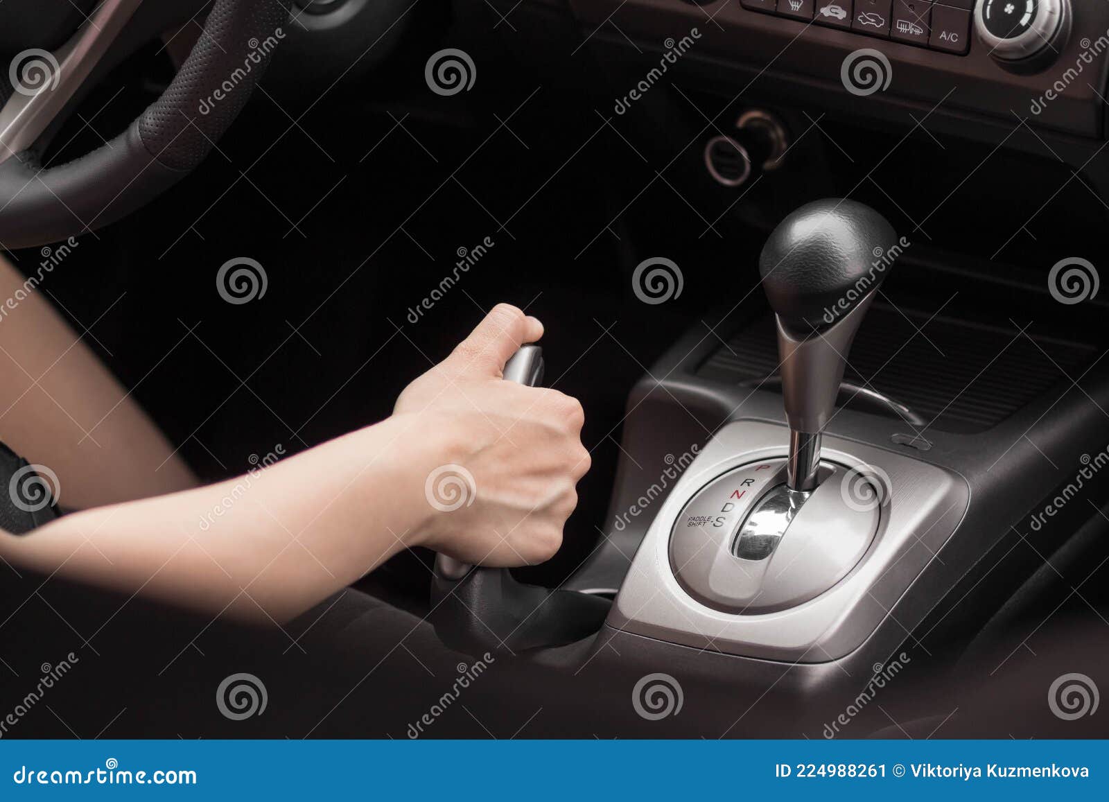 Driver Pulling the Hand Brake in Car. Close Up Stock Image - Image of ...