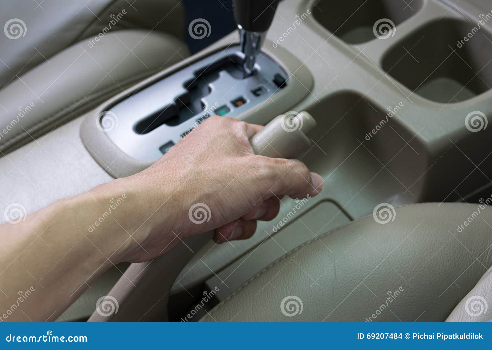 Driver Pulling the Hand Brake in Car Stock Photo - Image of interior ...