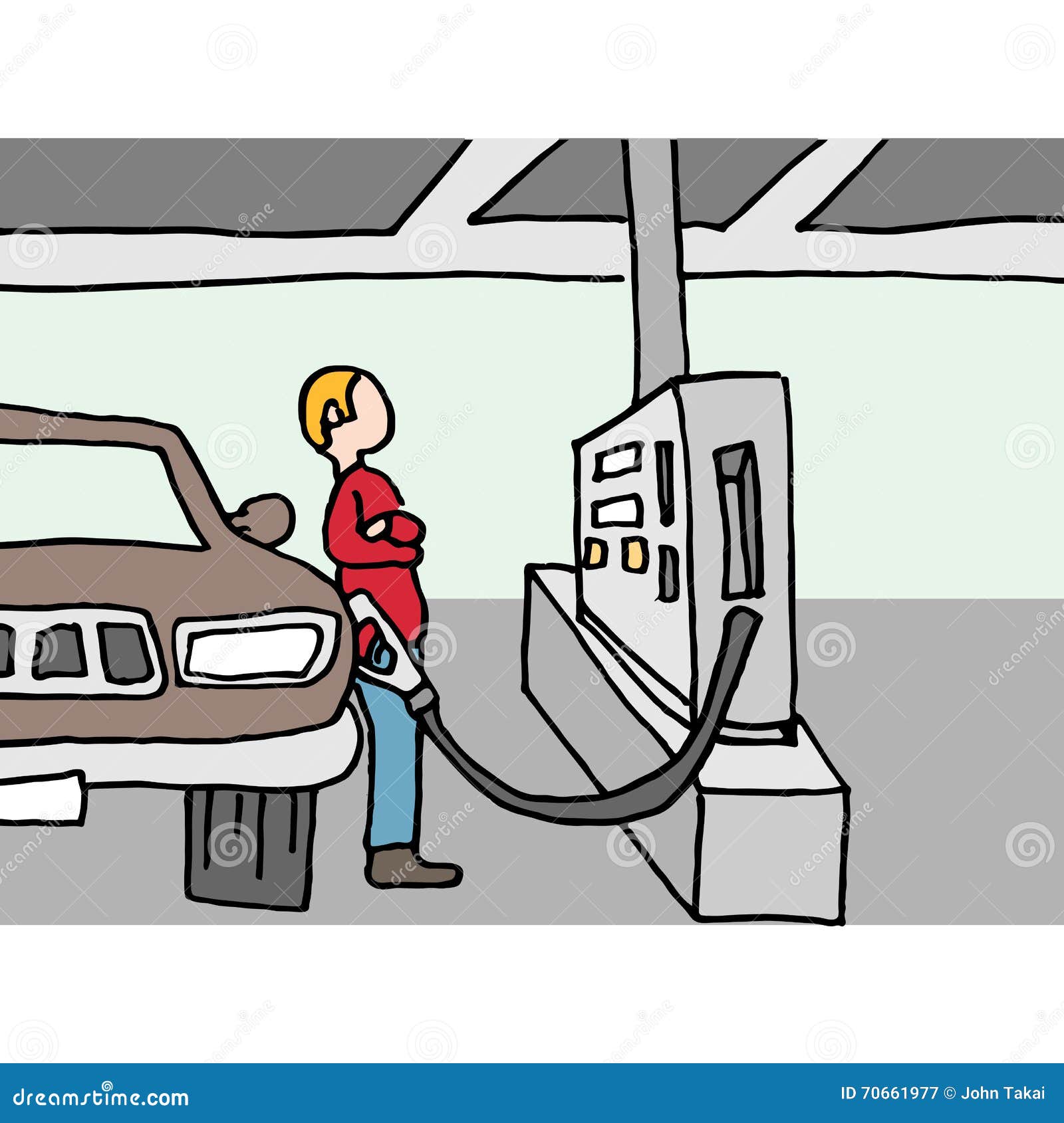 Driver Pumping Gas At Station Cartoon Vector | CartoonDealer.com #70661977