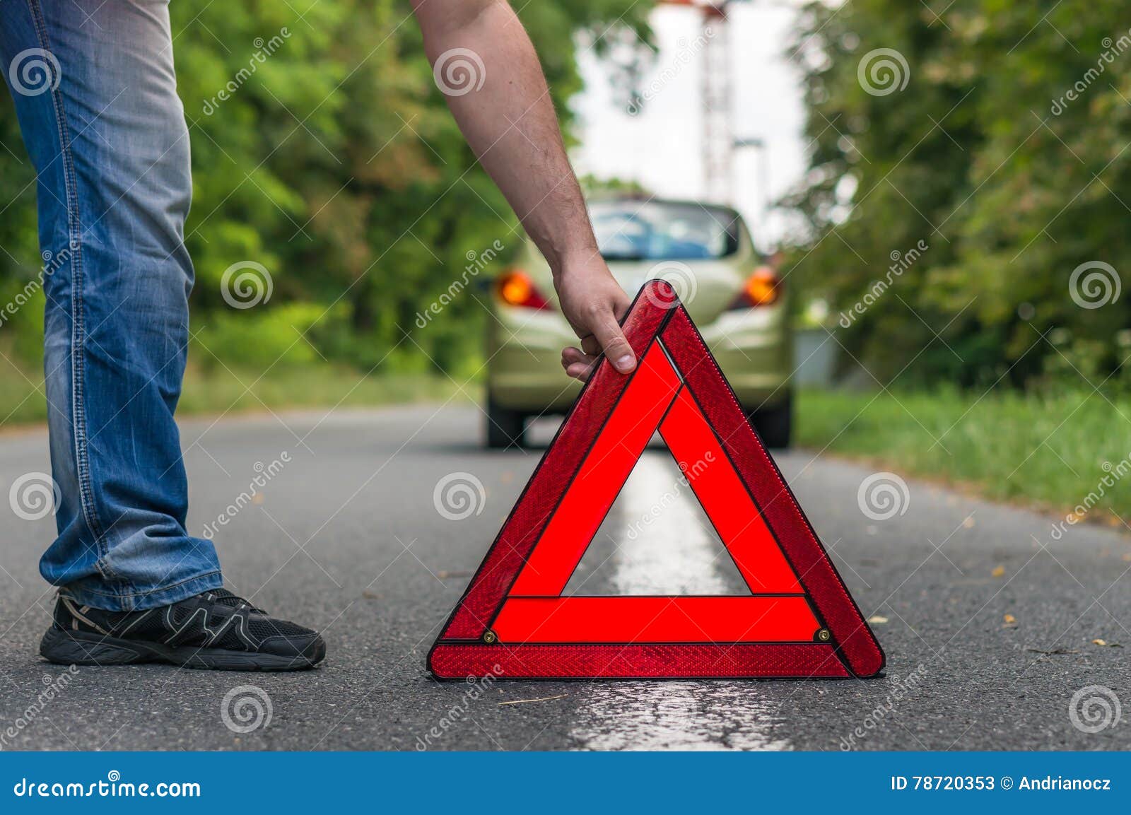 Driver Putting Out a Traffic Warning Sign Stock Image - Image of ...