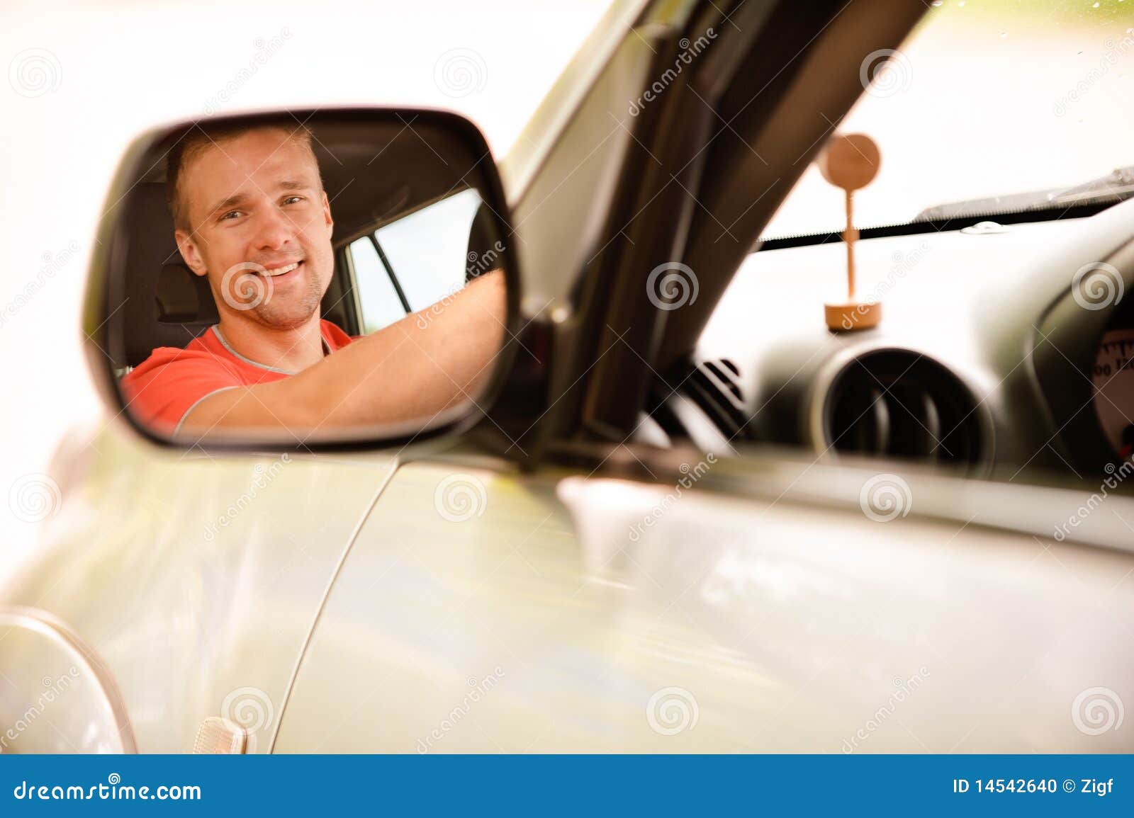 Driver is Reflected in Mirror Stock Photo - Image of model, looking ...