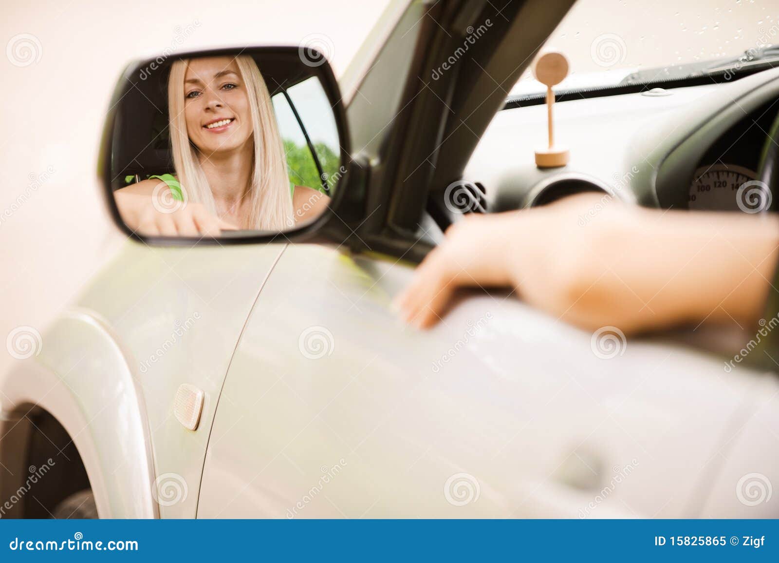 Driver is Reflected in Mirror Stock Image - Image of fashion, hair ...