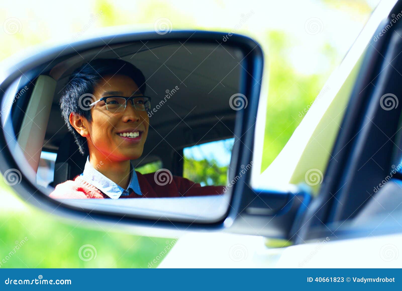 Driver is Reflected in Mirror of Car Stock Image - Image of fresh ...