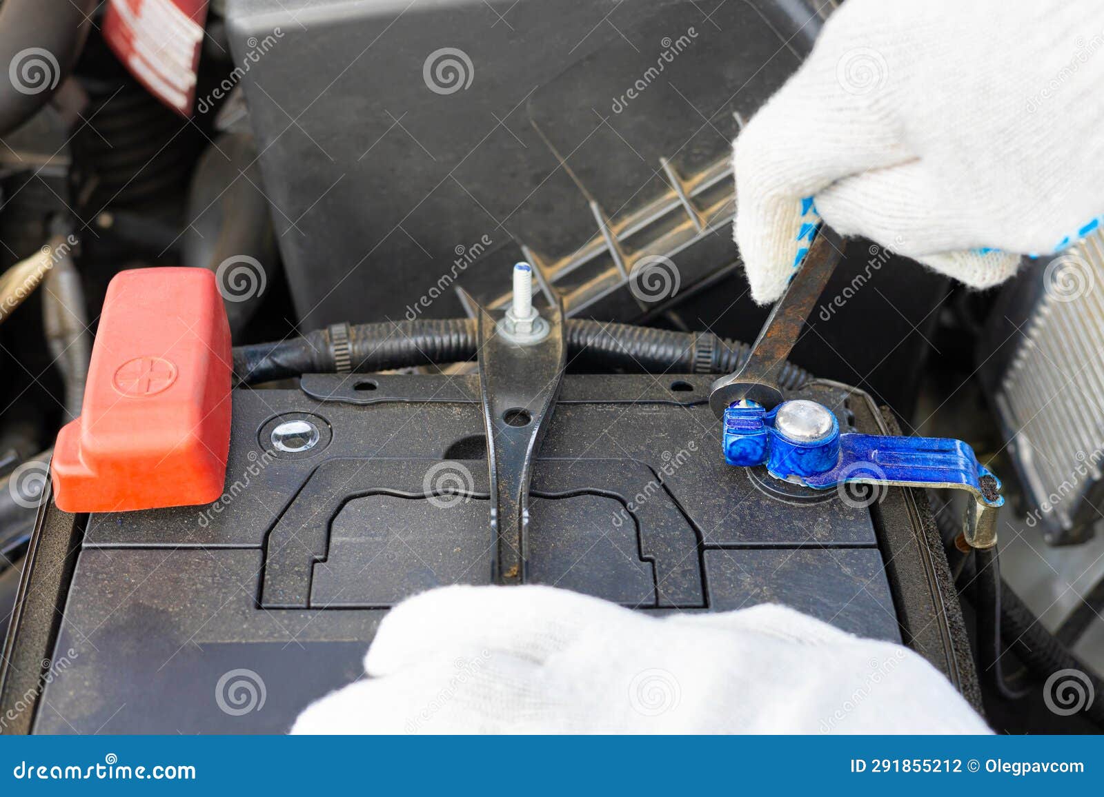 The Driver is Replacing the Car Battery Stock Photo - Image of charge ...