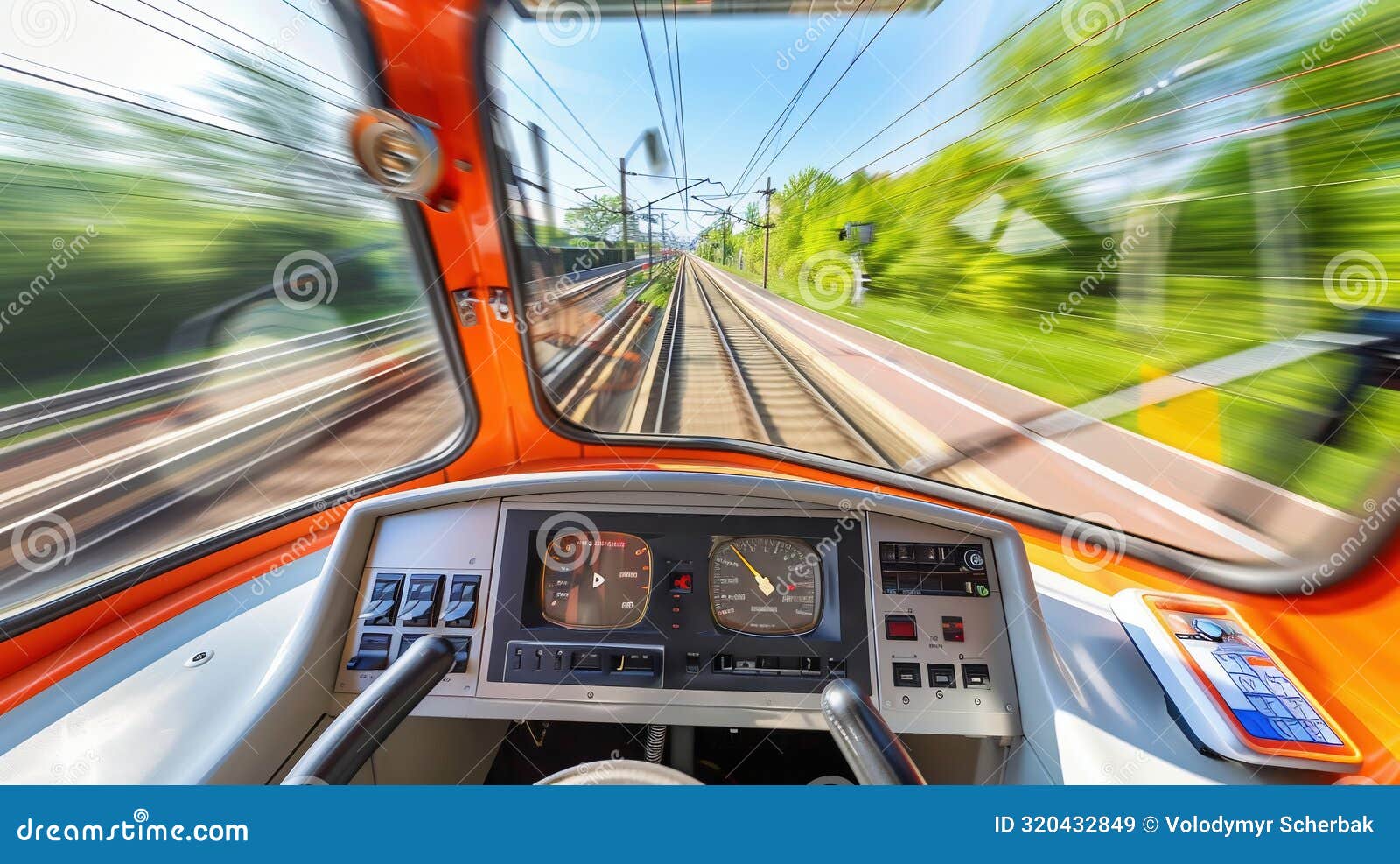 Driver& X27;s Cab of Speed Passenger Train, View of the Railway with ...