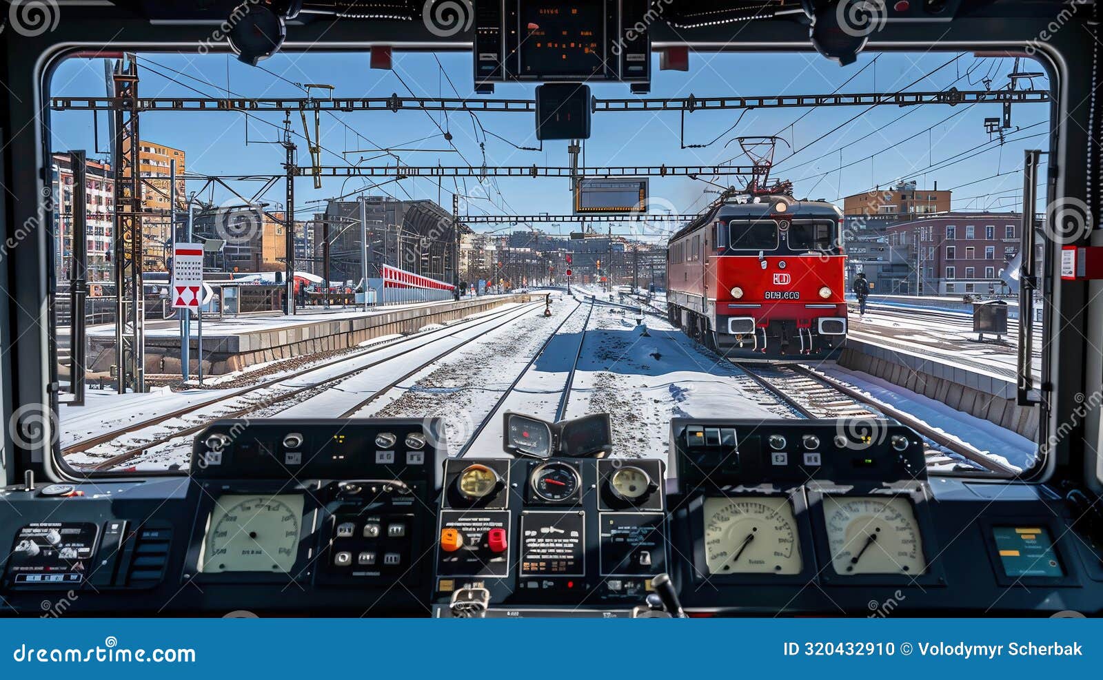 Driver& X27;s Cab of Speed Passenger Train, View of the Railway with ...