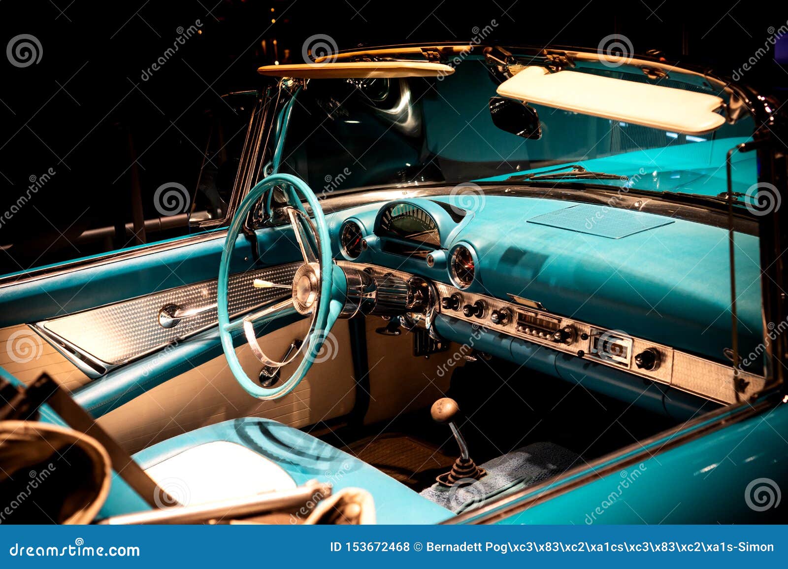 Driver`s Cockpit of a Classic Blue Car Editorial Stock Photo - Image of ...