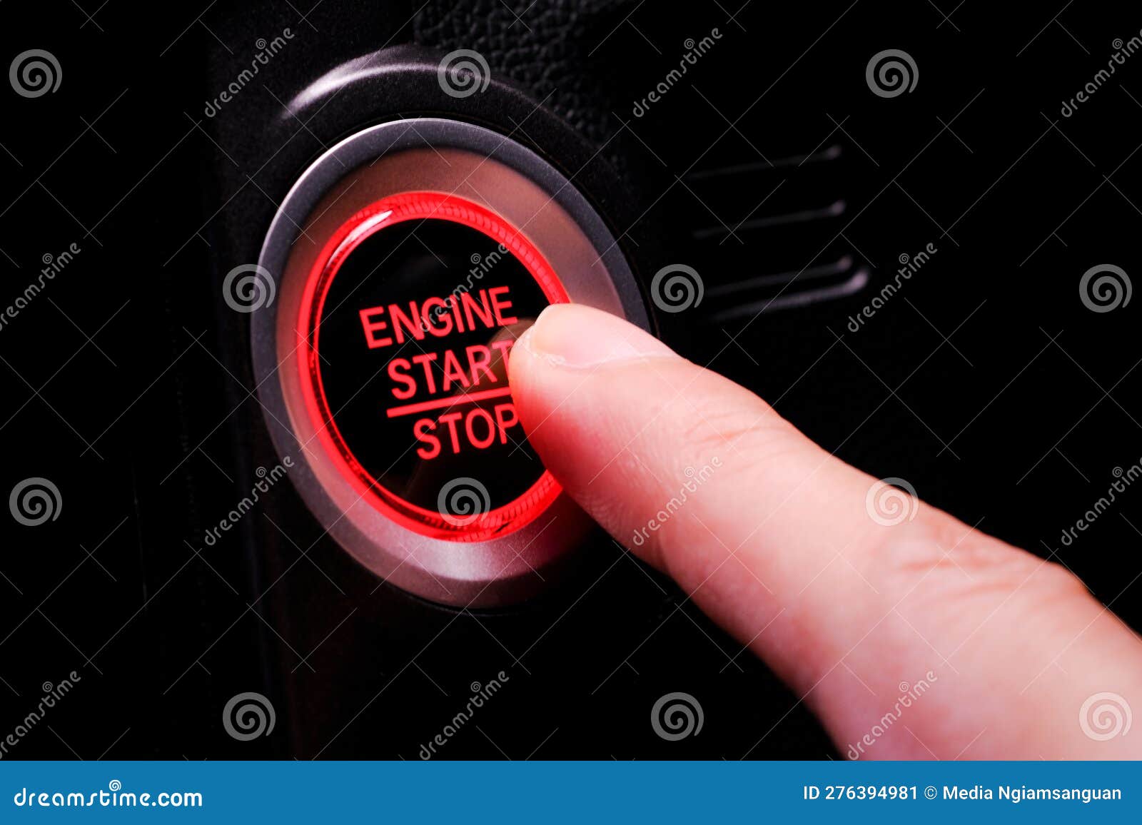 The Driver S Hand is Pressing the Car Start Button. Concept of ...
