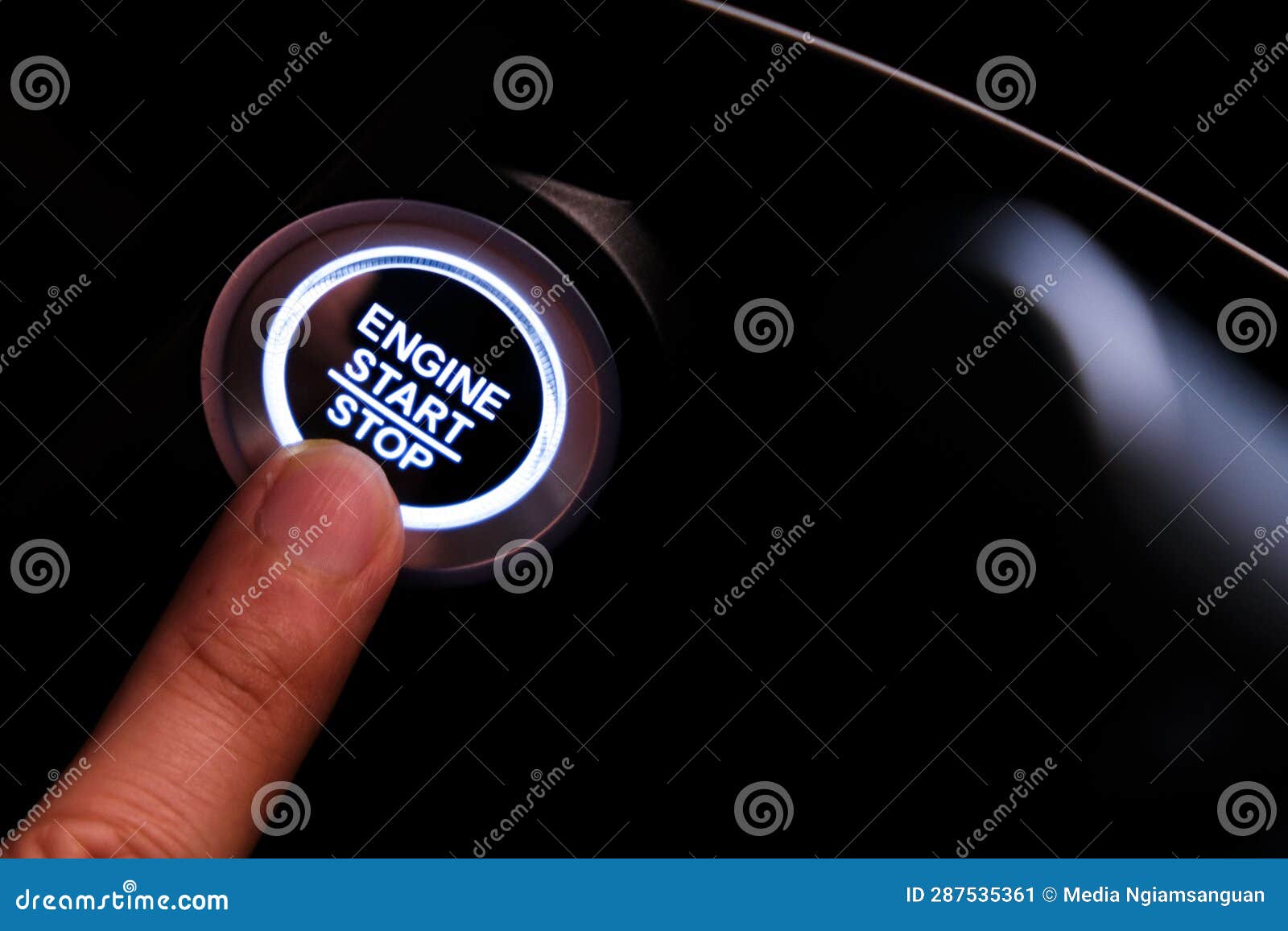 The Driver S Hand is Pressing the Car Start Button. Concept of ...
