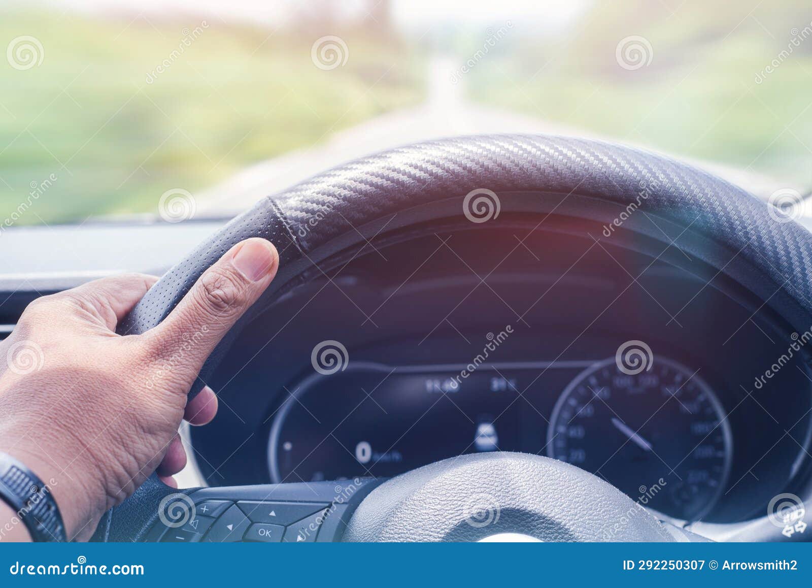 Driver S Hands on Steering Wheel, Concept of Road Trip and Driving on ...