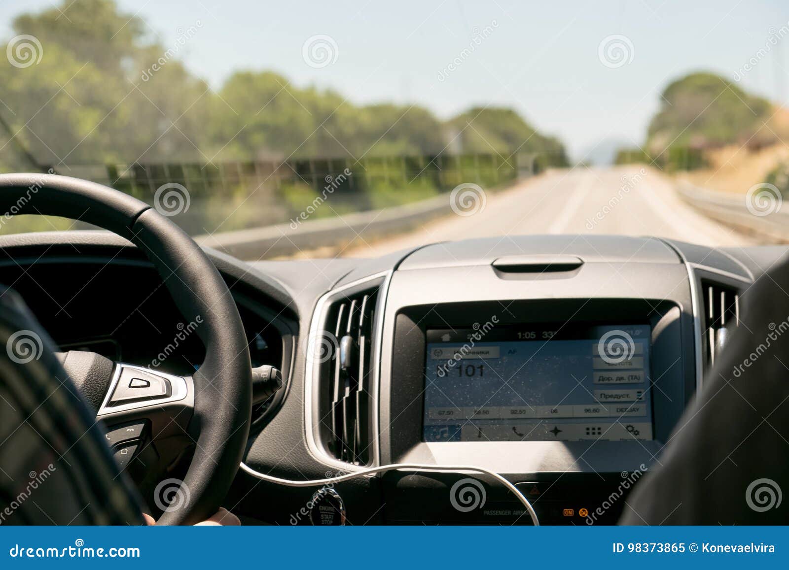 Driver`s Hands on the Steering Wheel Inside of a Car Stock Image ...