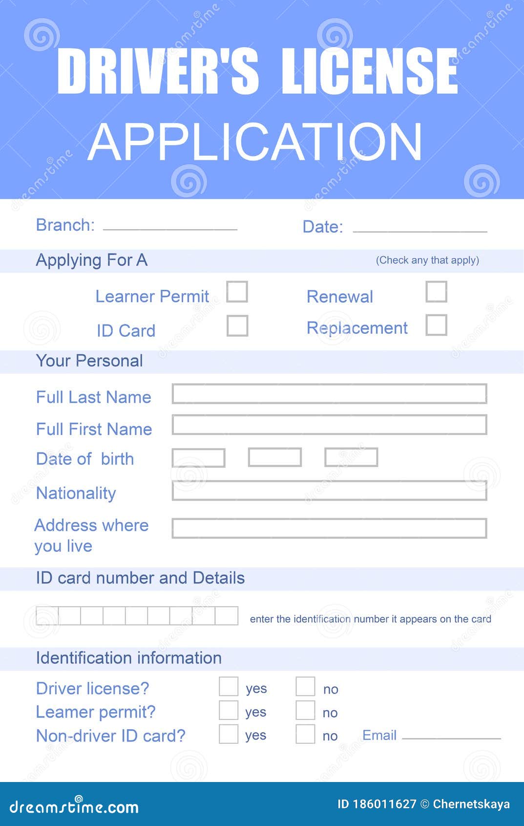 Driver`s License Application Form Made in Colors Stock Illustration ... Driver`s License Application Form Made in Colors Stock Illustration ...